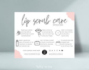 Editable Lip Scrub Care Card Template, Lips Sugar Scrub Care Guide ...