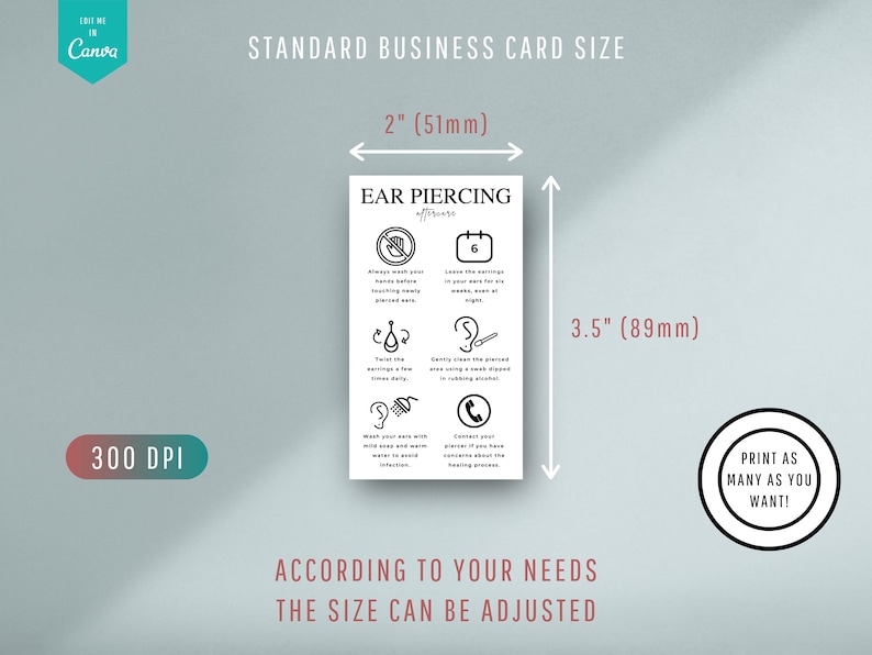 Editable Ear Piercing Aftercare Template Elegant Piercing - Etsy