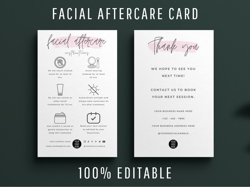Editable Facial Aftercare Card Template Facial Treatment Post - Etsy ...