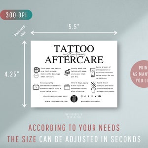 Editable Tattoo Aftercare Instructions Card Template, Printable Tattoo ...