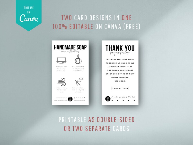 Editable Handmade Soap Care Card Template, Soap Bar Care Guide ...
