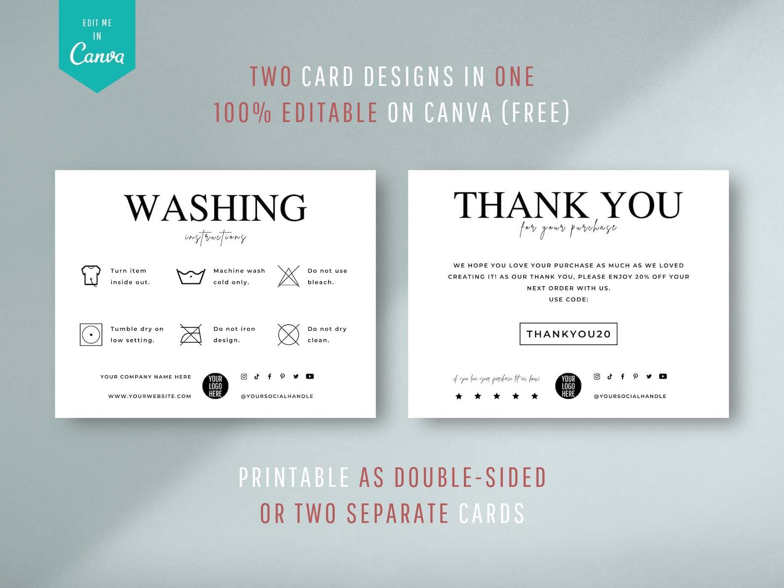 Editable Washing Instructions Card Template Clothing Care - Etsy