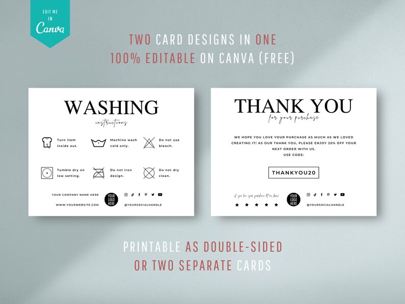 Editable Washing Instructions Card Template, Clothing Care Cards ...