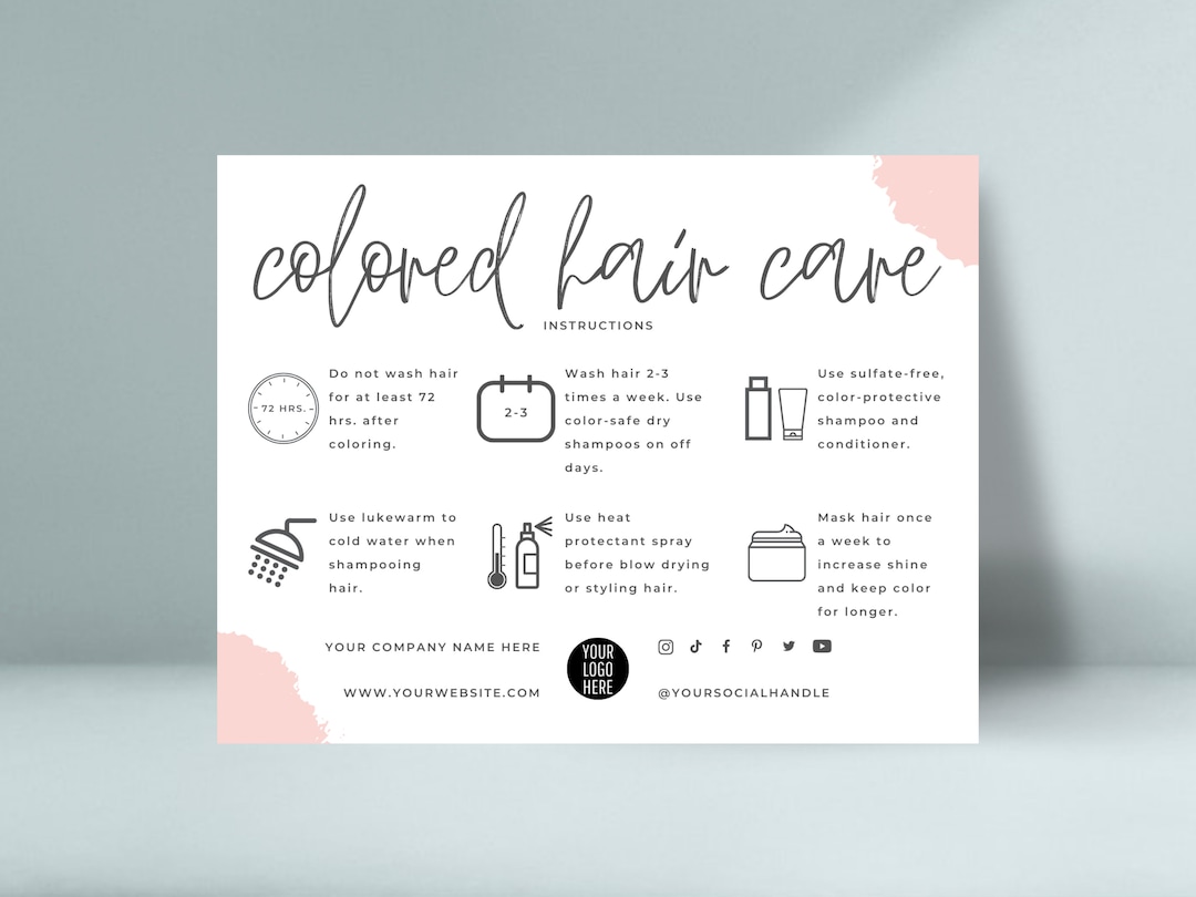 Editable Colored Hair Care Card Template, Dyed Hair Aftercare ...