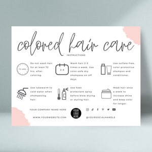 Editable Colored Hair Care Card Template, Dyed Hair Aftercare ...