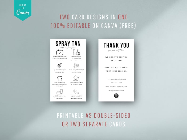 Editable Spray Tan Care Card Template, Tanning Aftercare Instructions ...