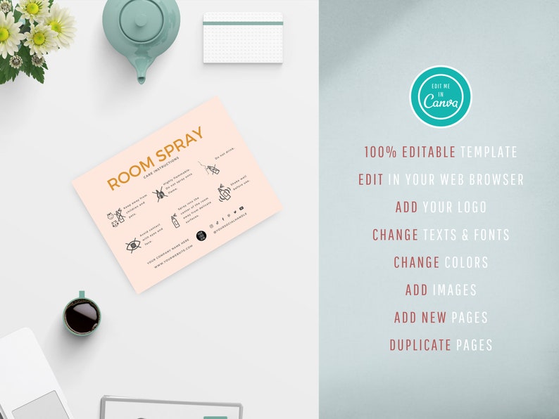 Room Spray Care Card Template Printable Room Mist Care | Etsy