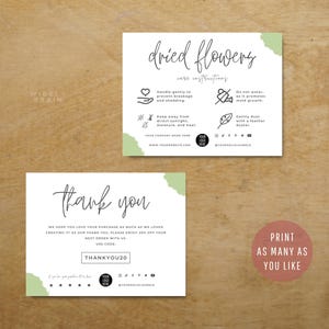 Dried Flowers Care Card Template, Dry Bouquet Tips Cards, Editable ...