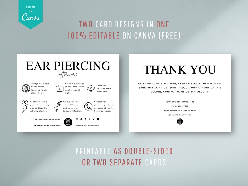 Editable Ear Piercing Aftercare Template Piercing Guide | Etsy