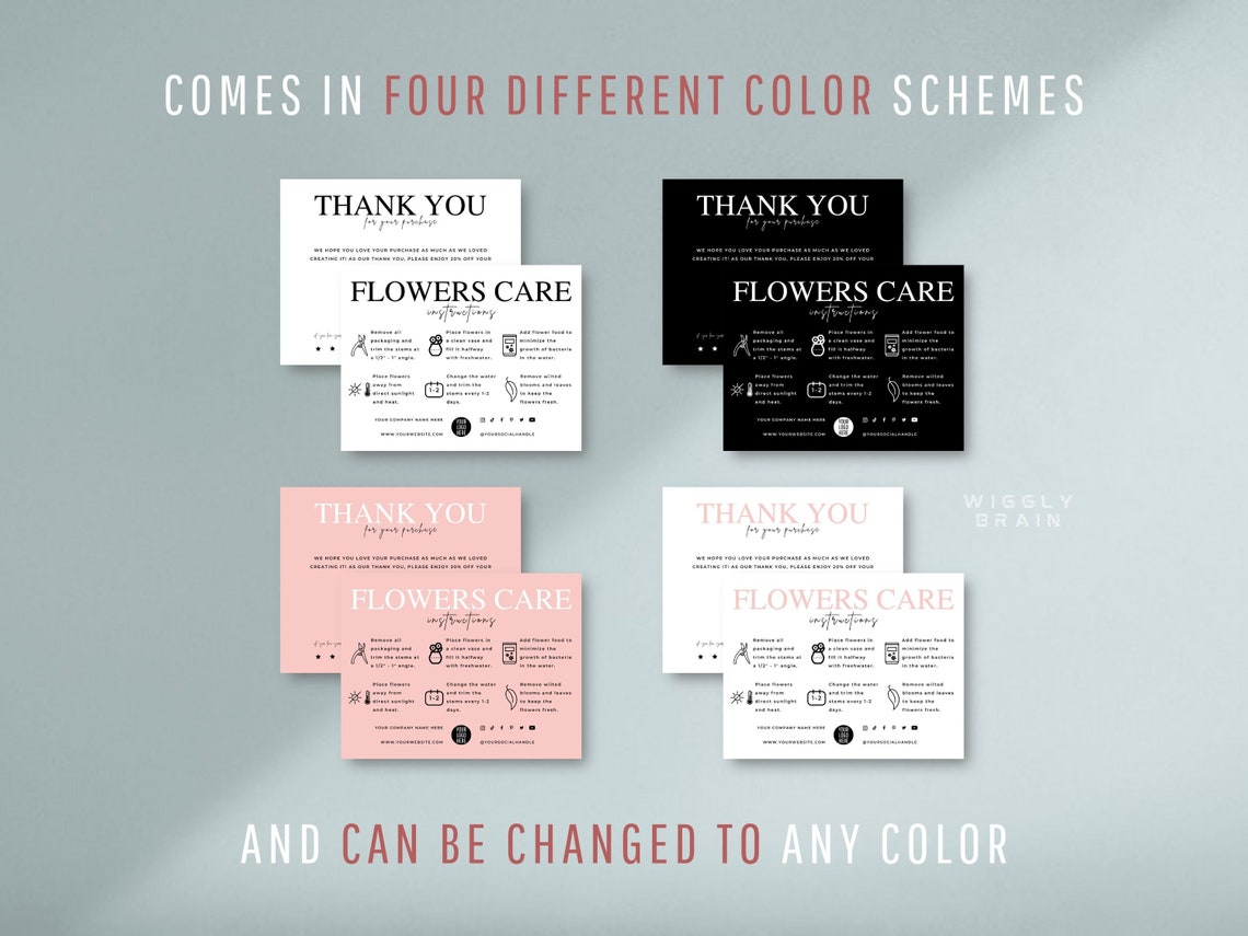Editable Flowers Care Card Template, Bouquet Care Guide, Printable ...