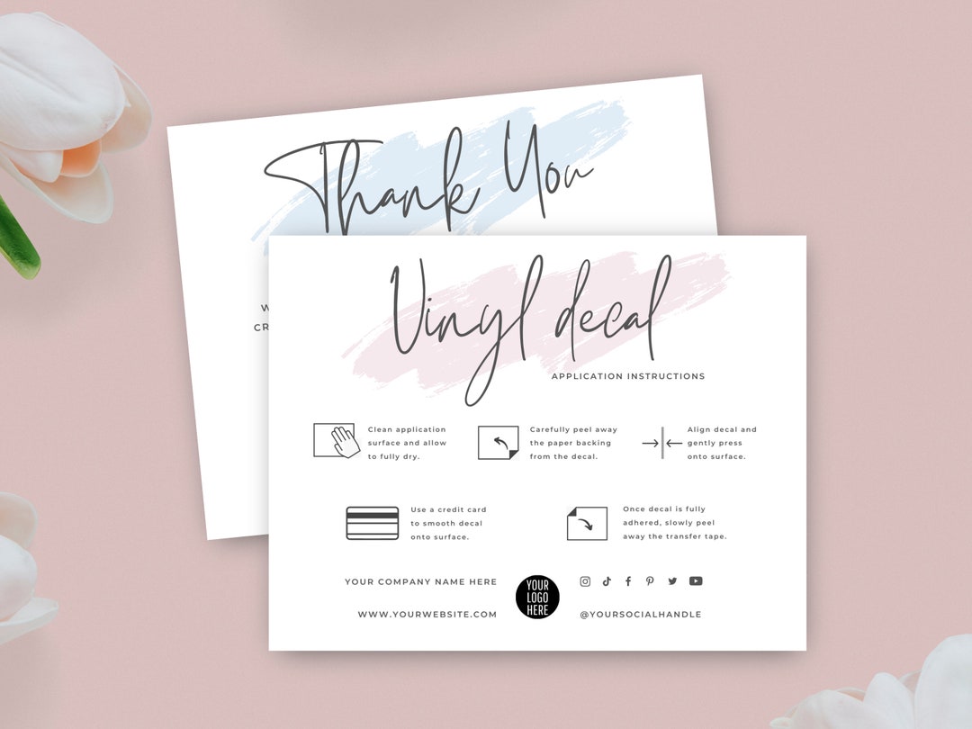 Editable Vinyl Decal Application Instructions Card, Vinyl Care Cards ...