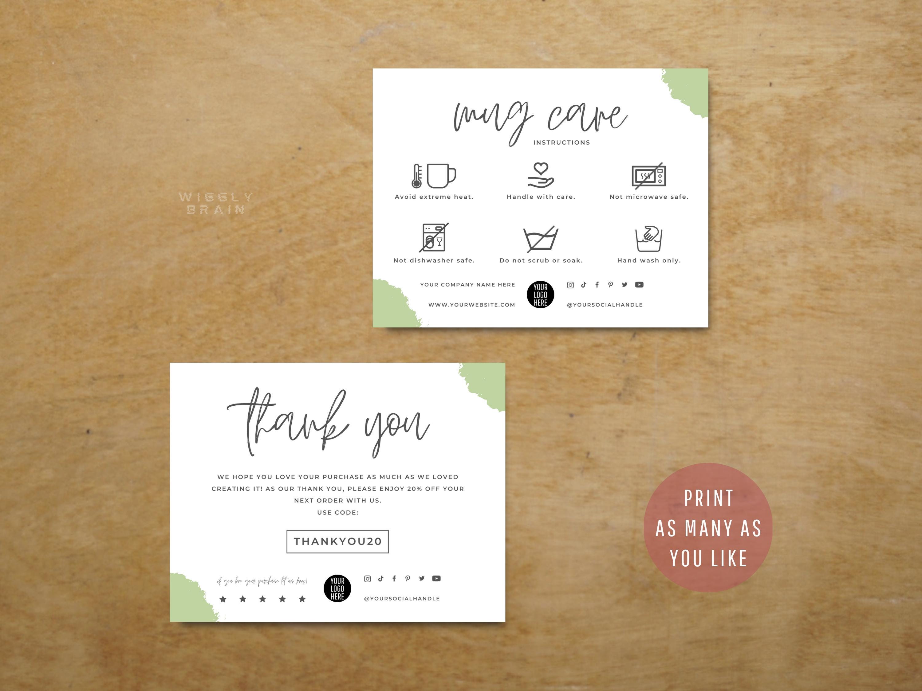 Editable Mug Care Card Template, Mini Coffee Cup Care Guide, Mugs Care ...