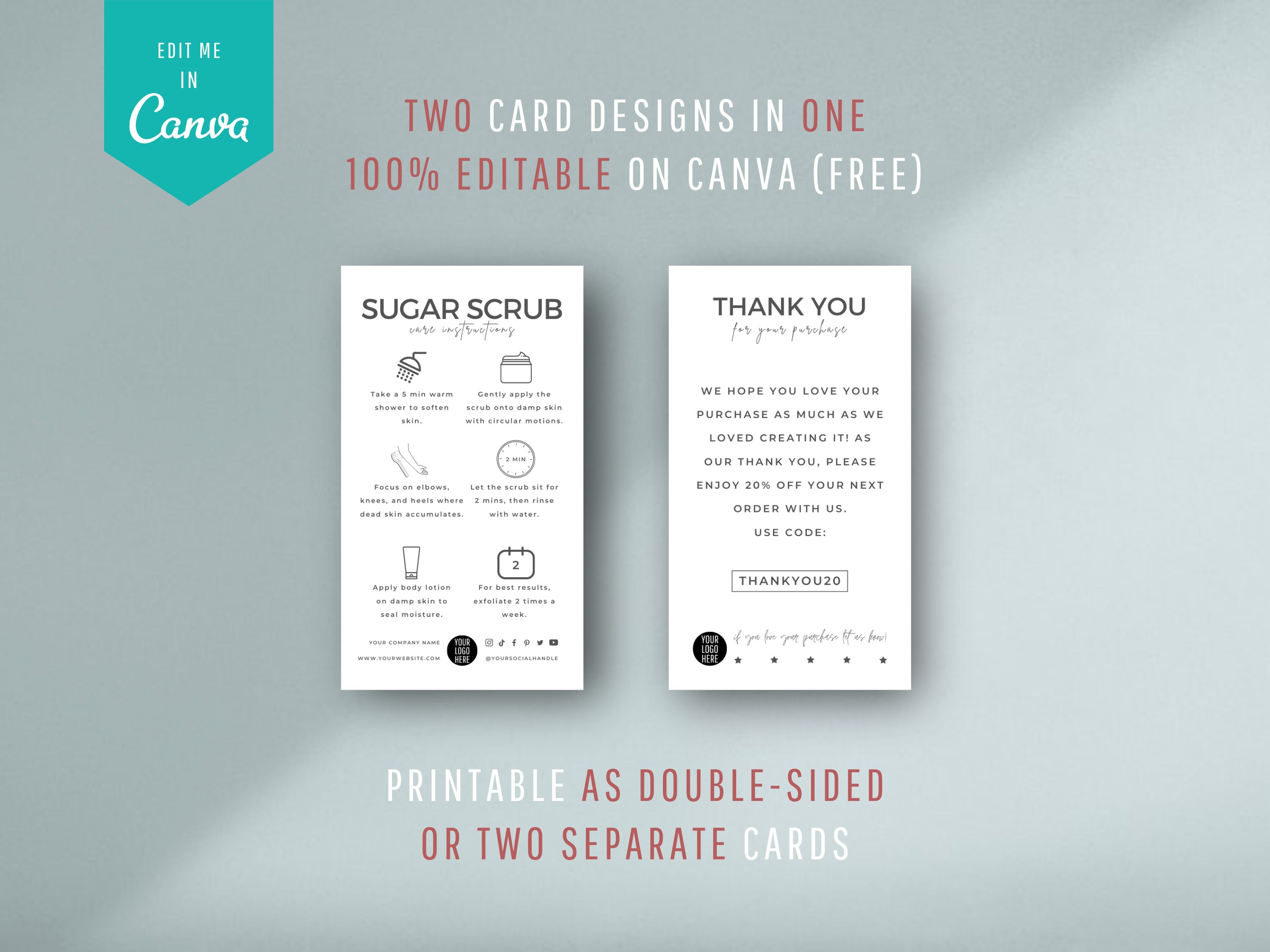 Mini Sugar Scrub Care Card Template Body Scrub Care | Etsy