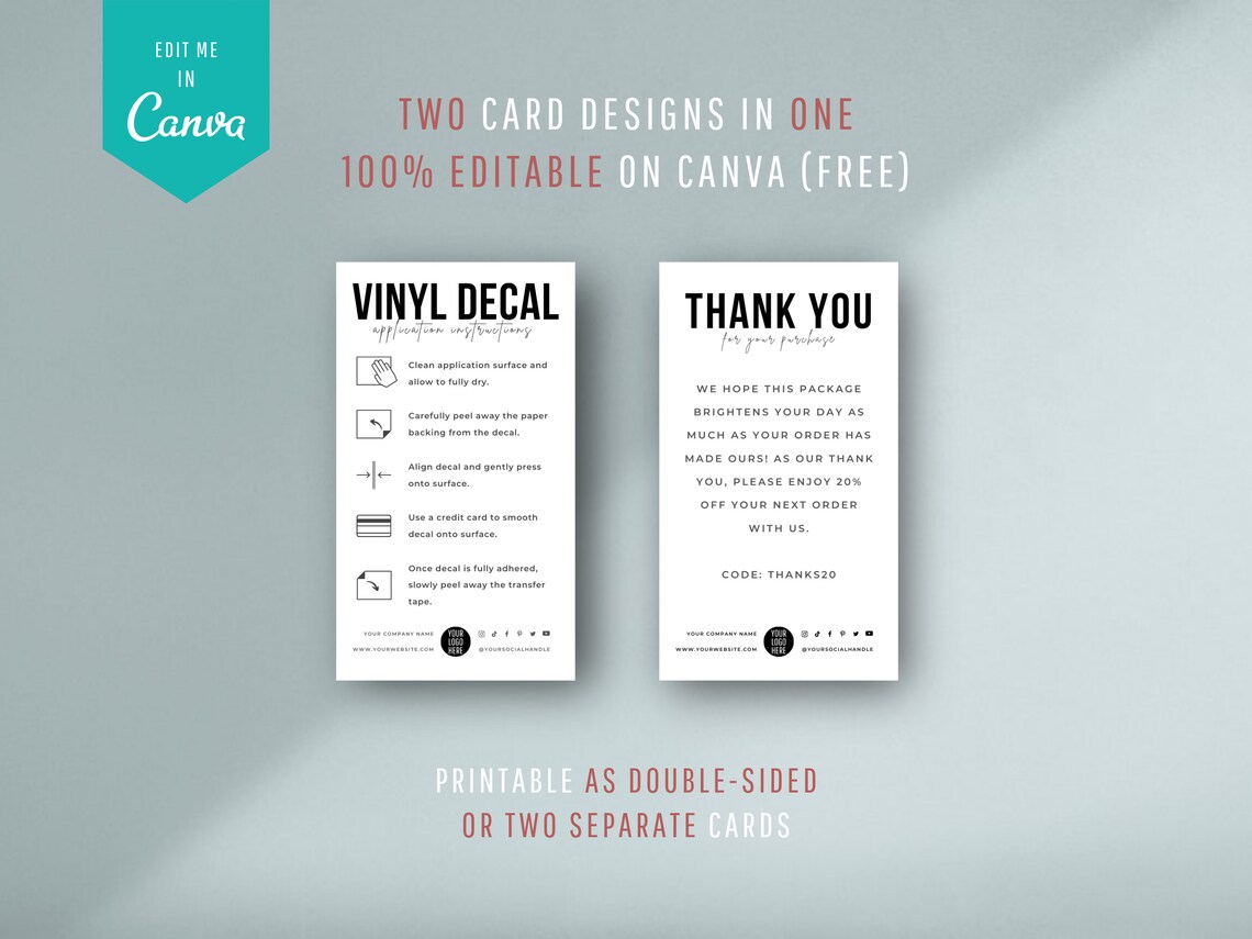 Vinyl Instructions Card Template, Editable Vinyl Decal Application Care ...