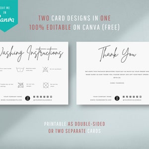 Editable Washing Instructions, Clothing Care Cards Printable Templates ...