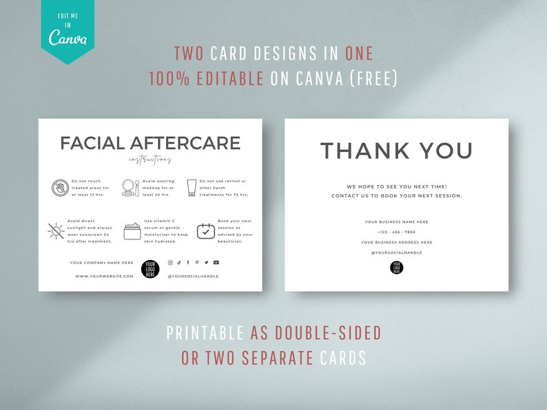 Editable Facial Aftercare Card Template Facial Treatment Post - Etsy