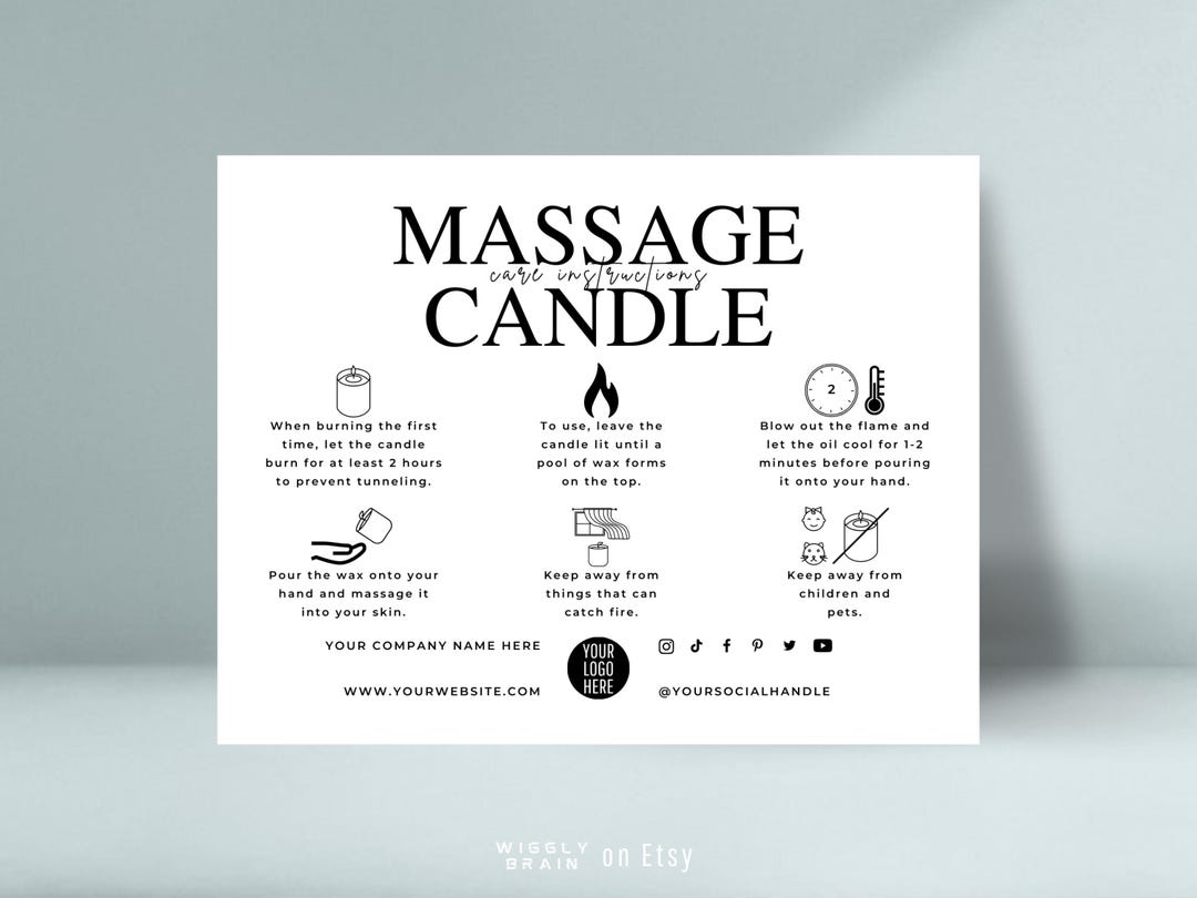 Editable Massage Candle Care Card Template, Massage Soy Wax Candle ...
