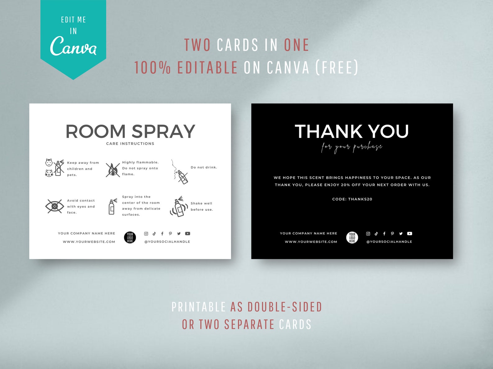 Room Spray Care Card Template Printable Room Mist Care - Etsy