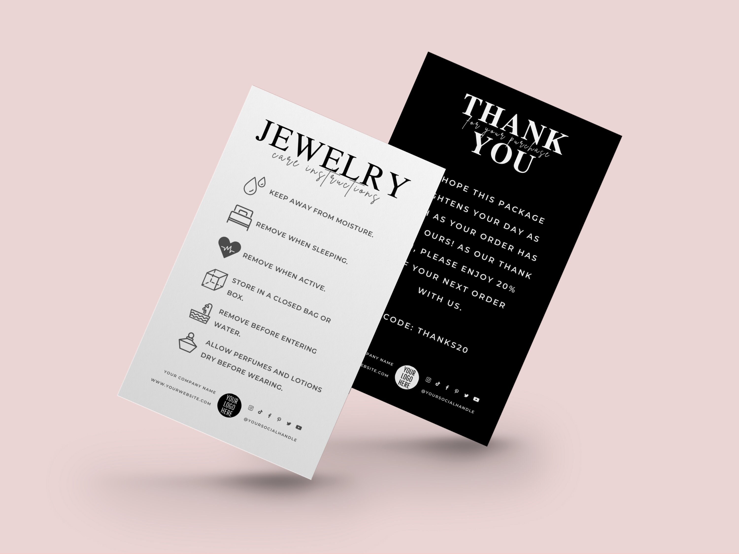 Editable Jewelry Care Card & Thank You Card Template in 4 - Etsy