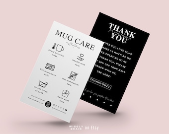 Mug Care Card Template, Mini Coffee Cup Care Guide, Editable Mugs Care ...