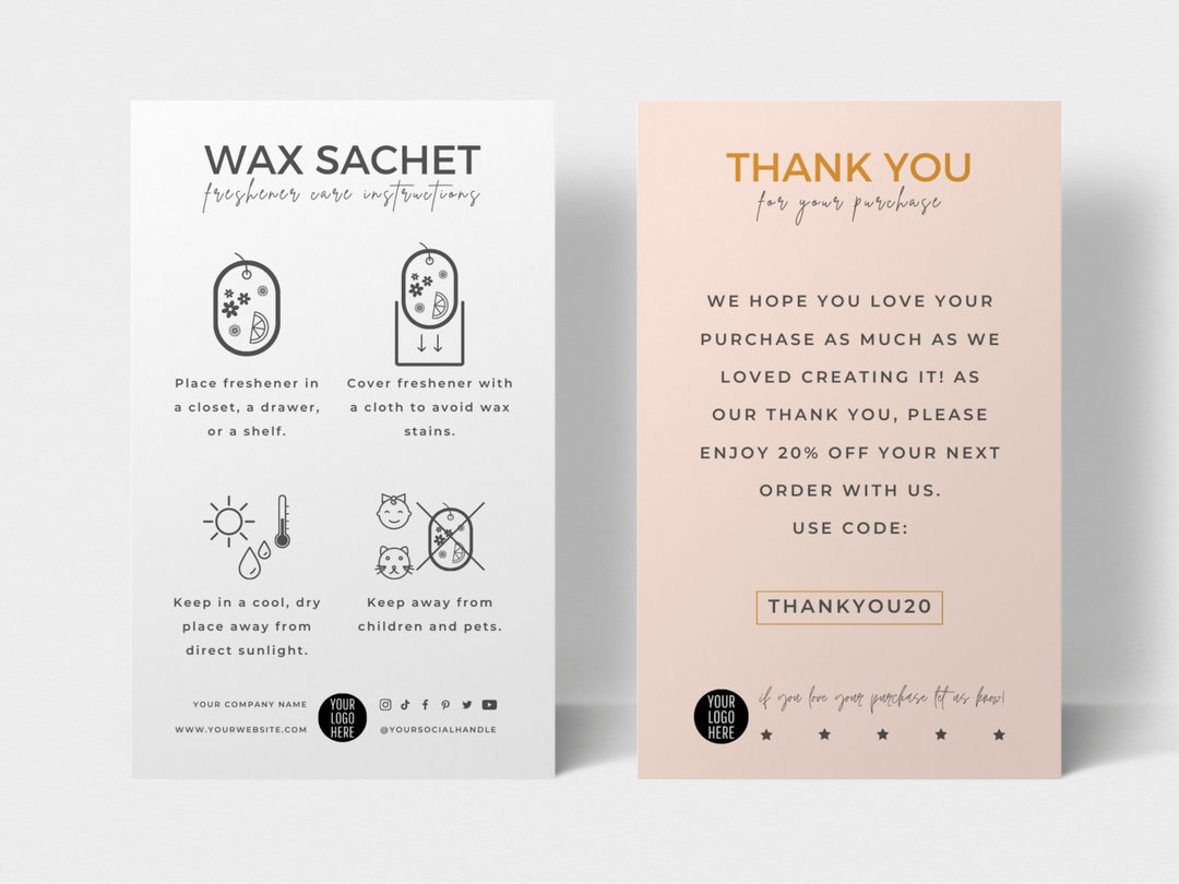 Mini Wax Sachet Care Card Template, Wardrobe Freshener Care ...