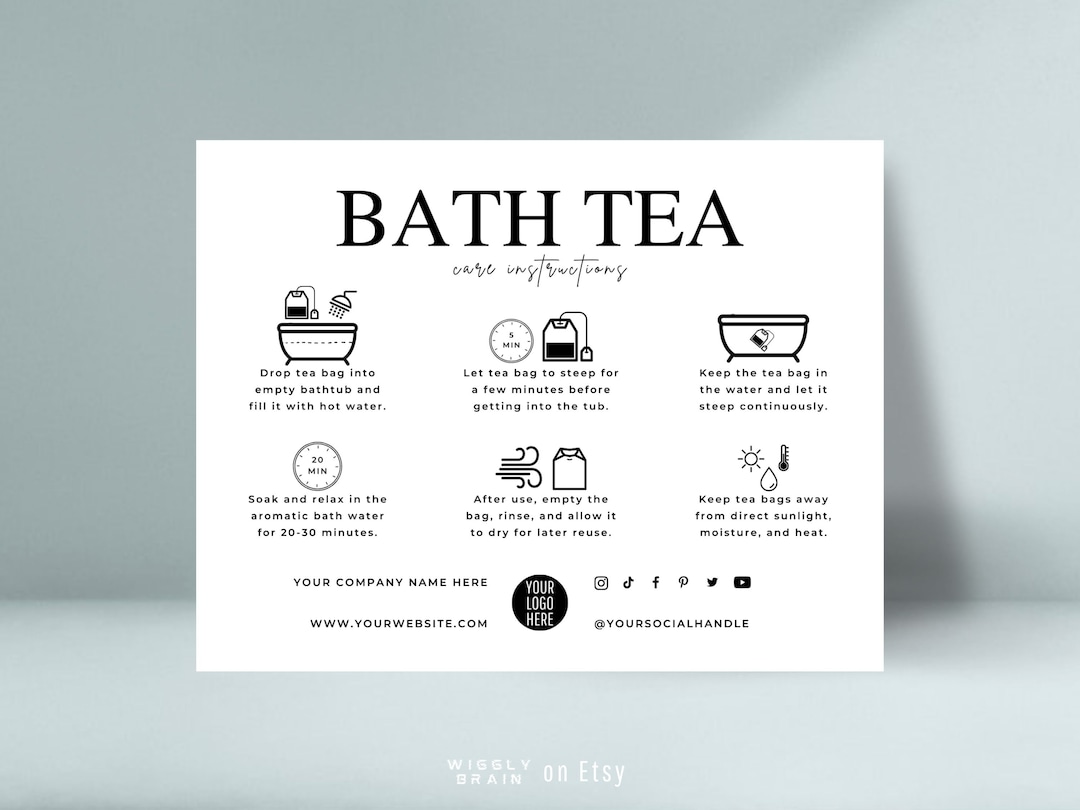 Editable Bath Tea Care Card Template, Tub Tea Care Guide, Herbal Bath ...