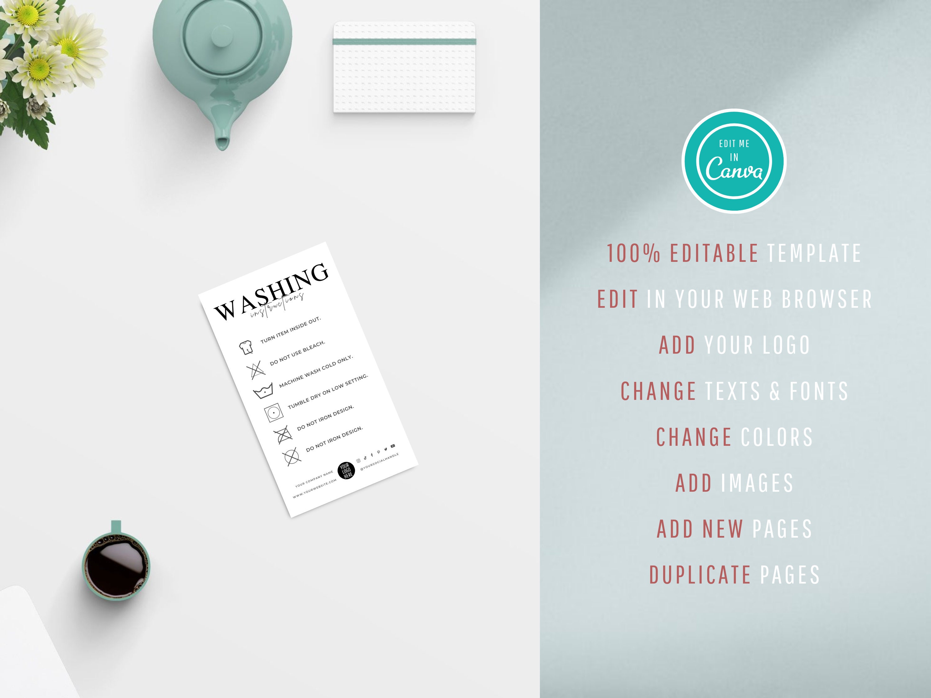 Printable Washing Instructions Card Editable Clothing Care - Etsy Canada