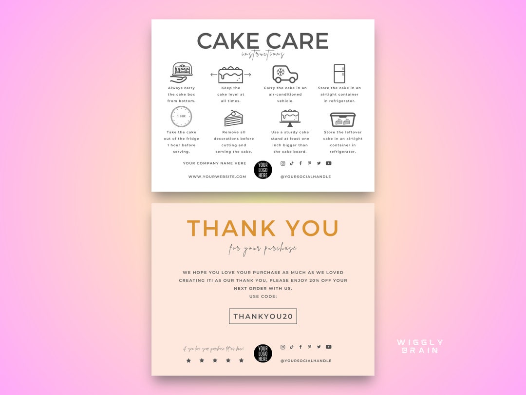 Cake Care Card Template, Editable Wedding Cake Care Instructions ...