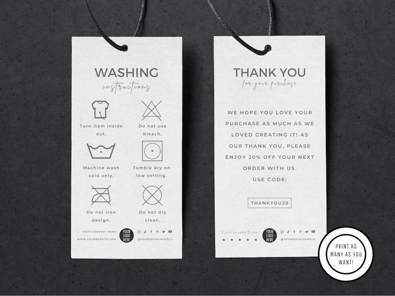 Editable Washing Instructions Card Template Clothing Care - Etsy