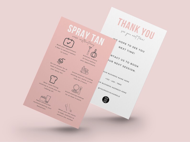 Editable Spray Tan Care Card Template, Tanning Aftercare Instructions ...