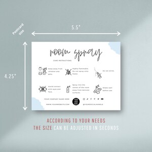 Room Spray Care Card Template, Printable Room Mist Care Instructions ...
