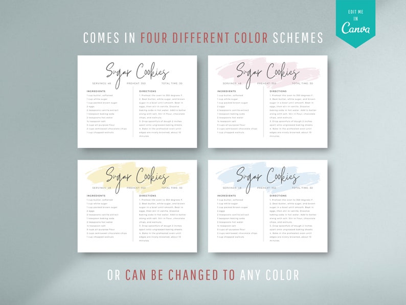 Editable Recipe Card Template, Printable Cooking Instructions Cards ...