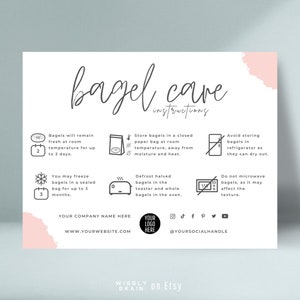 Bagel Care Card Template, Editable Bread Roll Storage Instructions ...