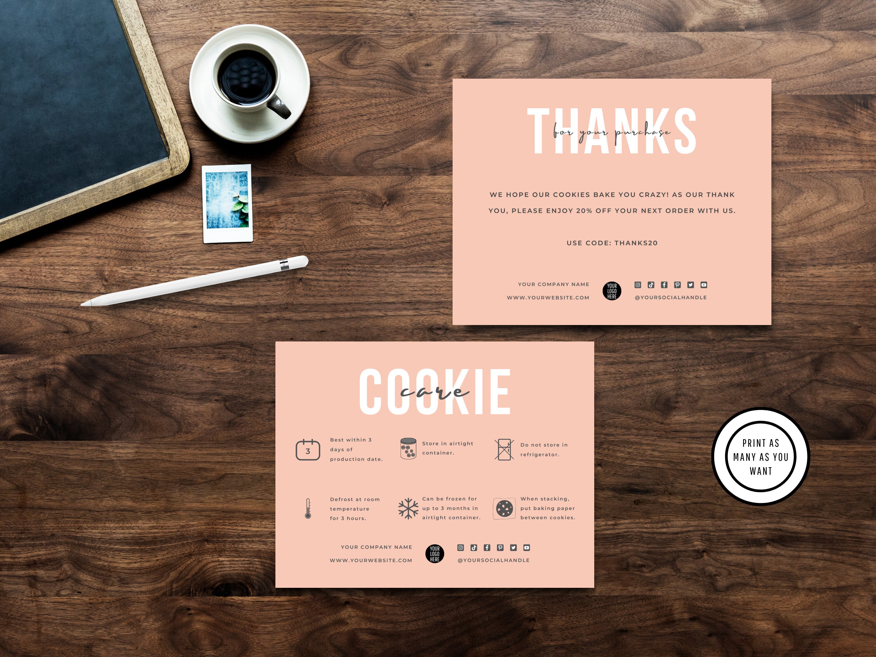 Cookie Care Card Template, Editable Cookies Care Instructions, Bakery ...