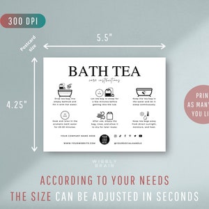 Editable Bath Tea Care Card Template, Tub Tea Care Guide, Herbal Bath ...