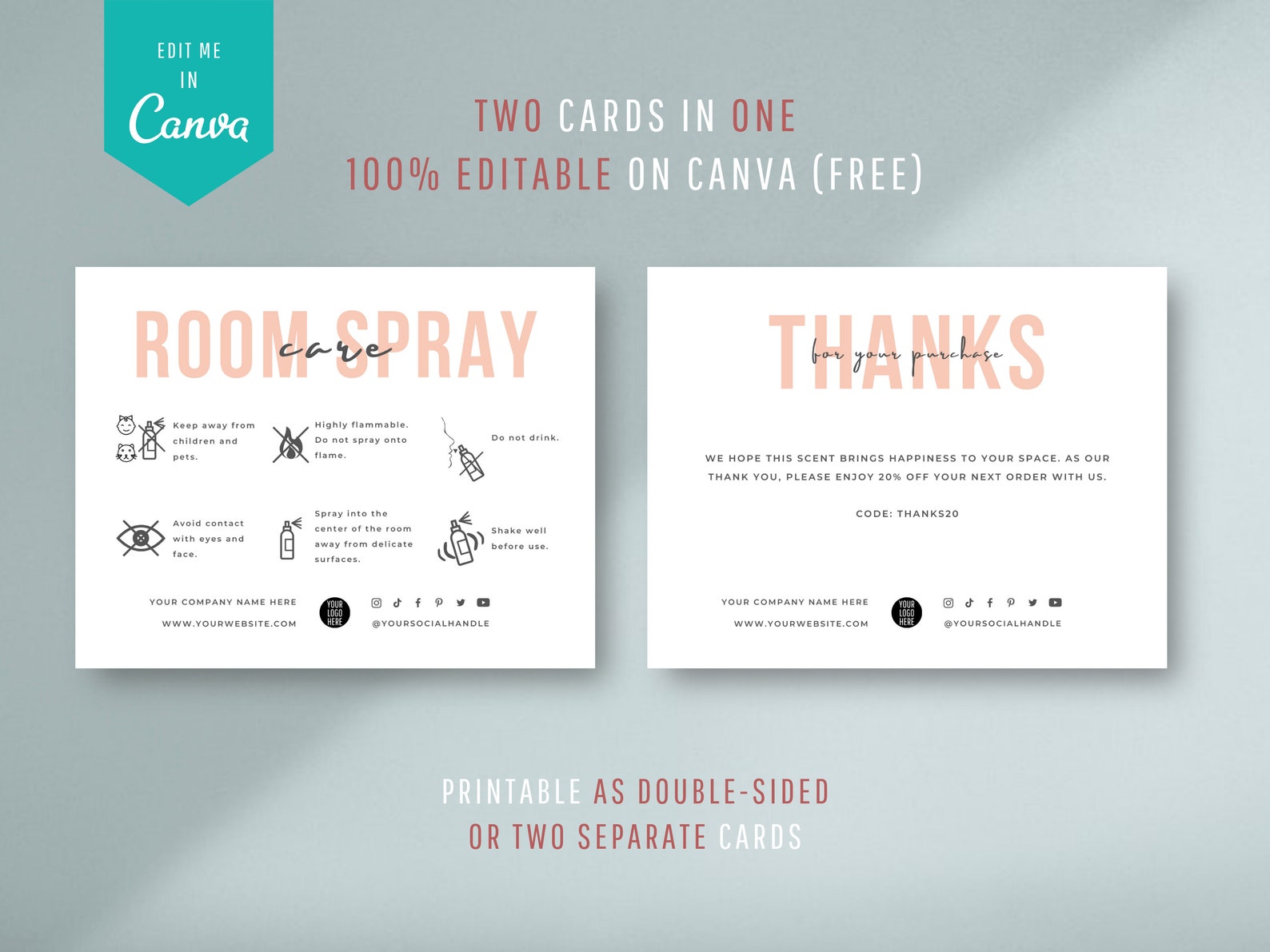 Room Spray Care Card Template Printable Room Mist Care | Etsy