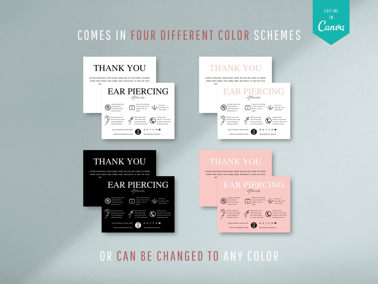 Editable Ear Piercing Aftercare Template, Piercing Guide, Elegant ...