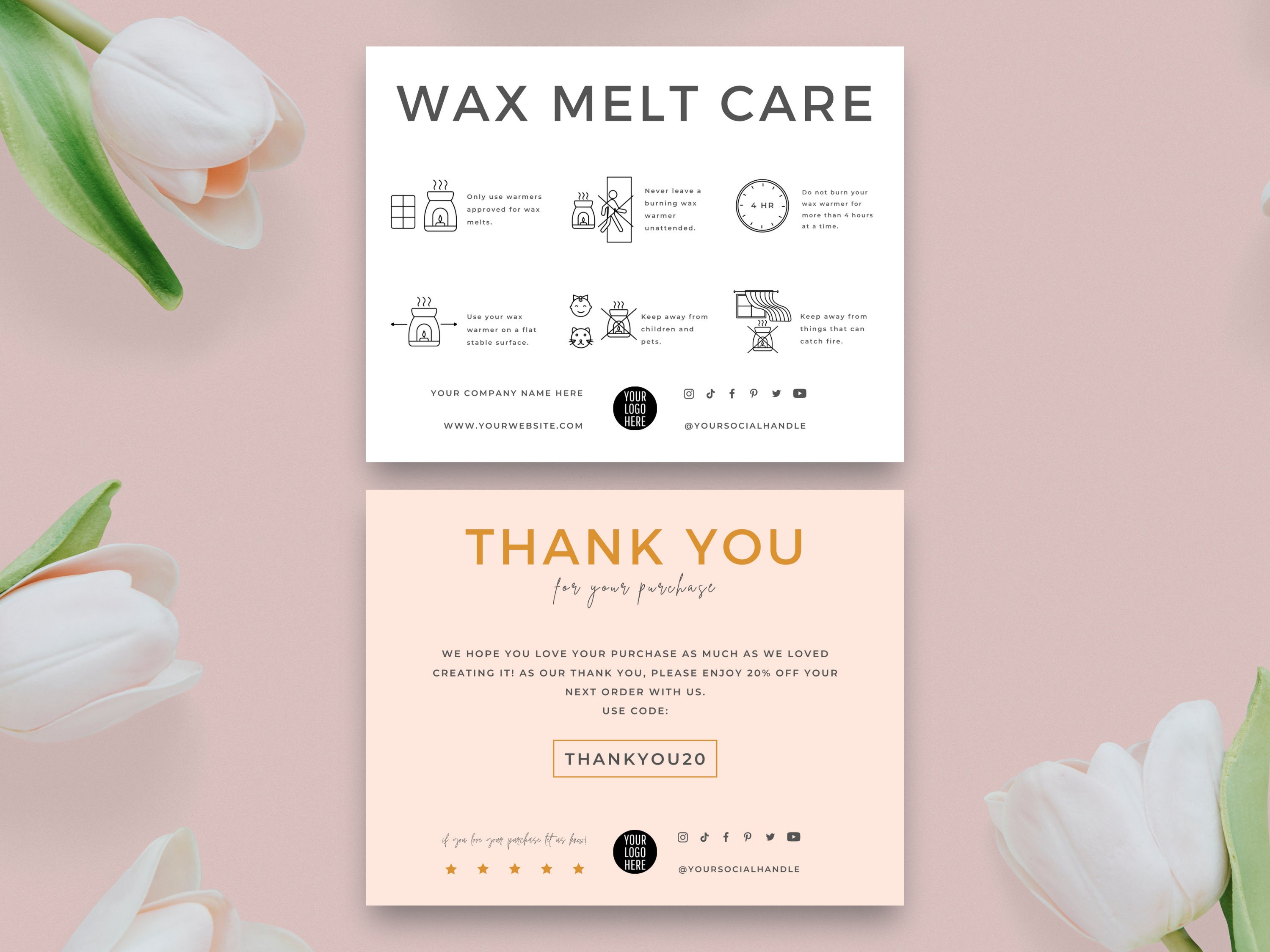 Minimalist Wax Melt Care Card Template, Editable Wax Melt Care ...