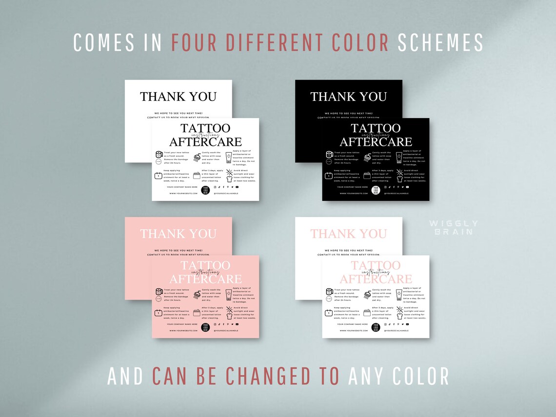 Editable Tattoo Aftercare Instructions Card Template, Printable Tattoo ...