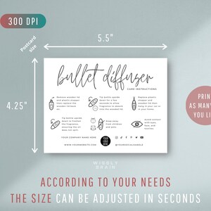Editable Bullet Diffuser Care Card Template, Hanging Diffuser Care ...