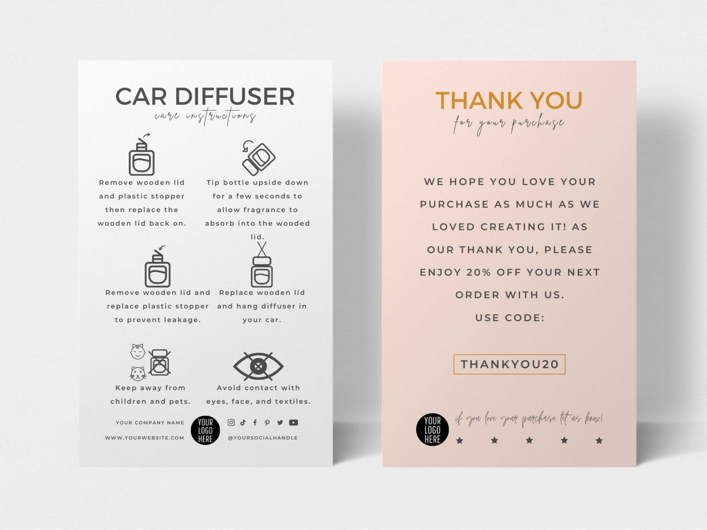 Editable Mini Car Diffuser Care Card Template Car Scent Care - Etsy ...