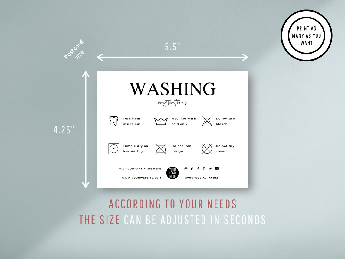 Editable Washing Instructions Card Template Clothing Care - Etsy