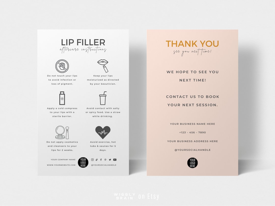 Editable Mini Lip Filler Aftercare Card Template, Lip Injections Post ...