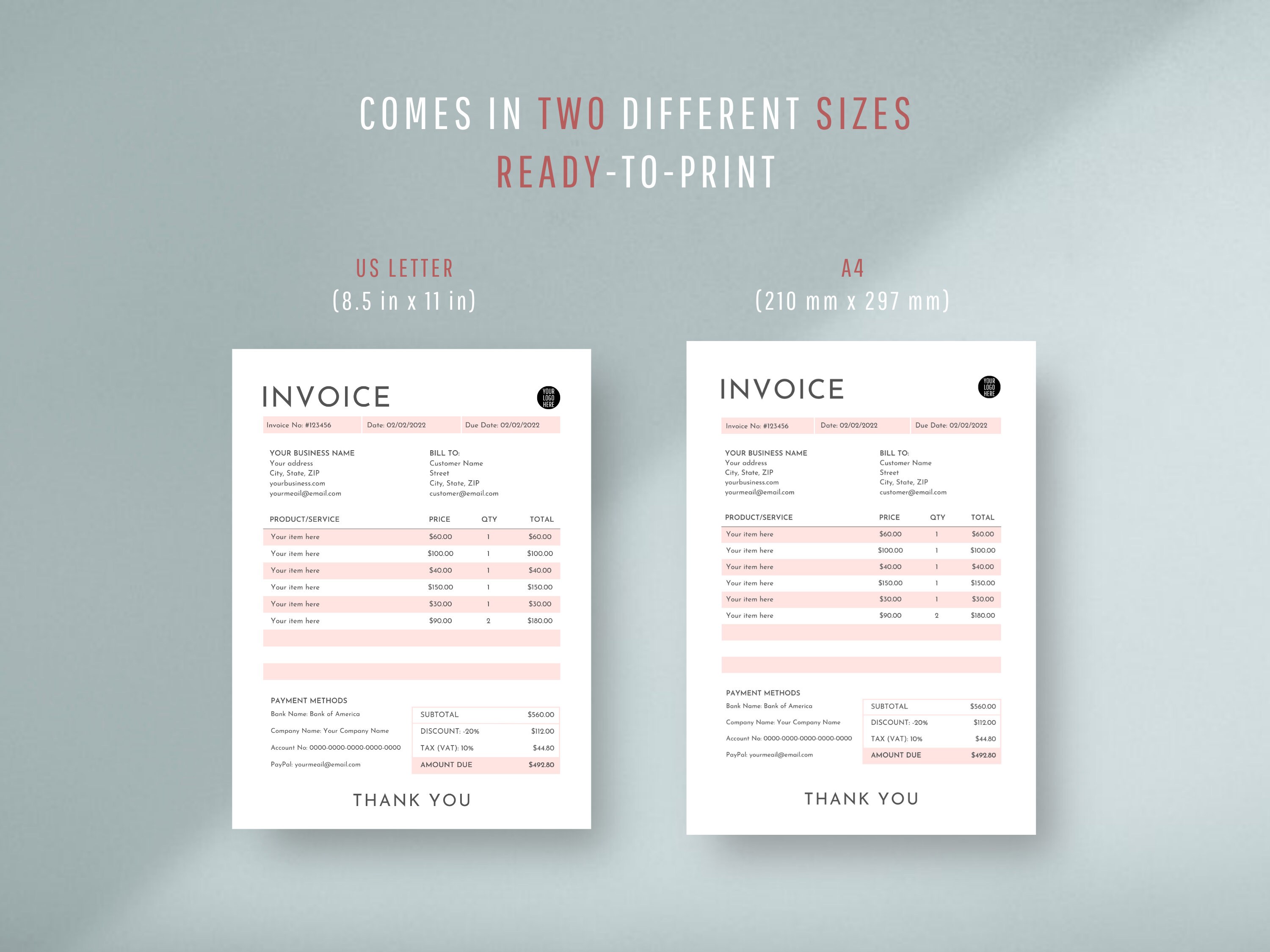 Editable Invoice Template Printable Business Invoice Custom - Etsy Canada