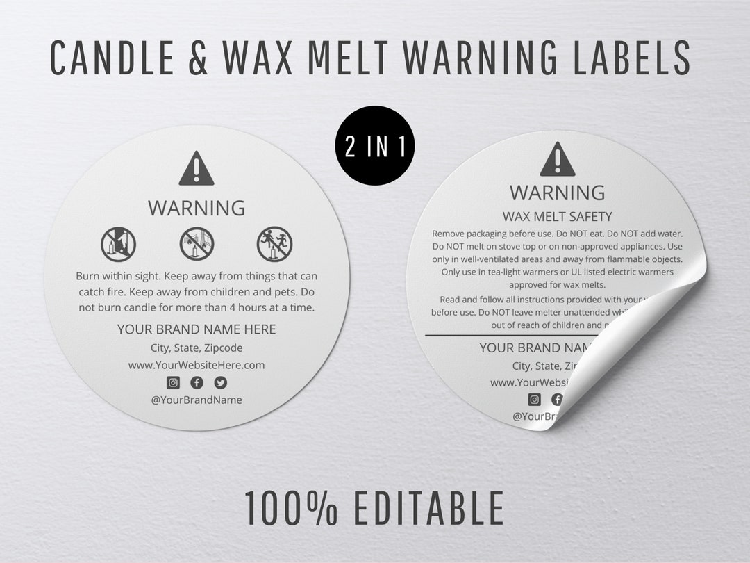 Candle & Wax Melt Warning Label Template, Editable Candle Safety ...