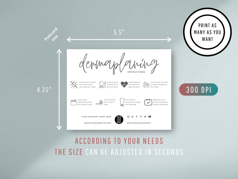 Editable Dermaplaning Aftercare Card Template, Facial Treatment Post ...