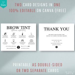 Editable Brow Tint Aftercare Card Template, Brows Tint Post Care Cards ...
