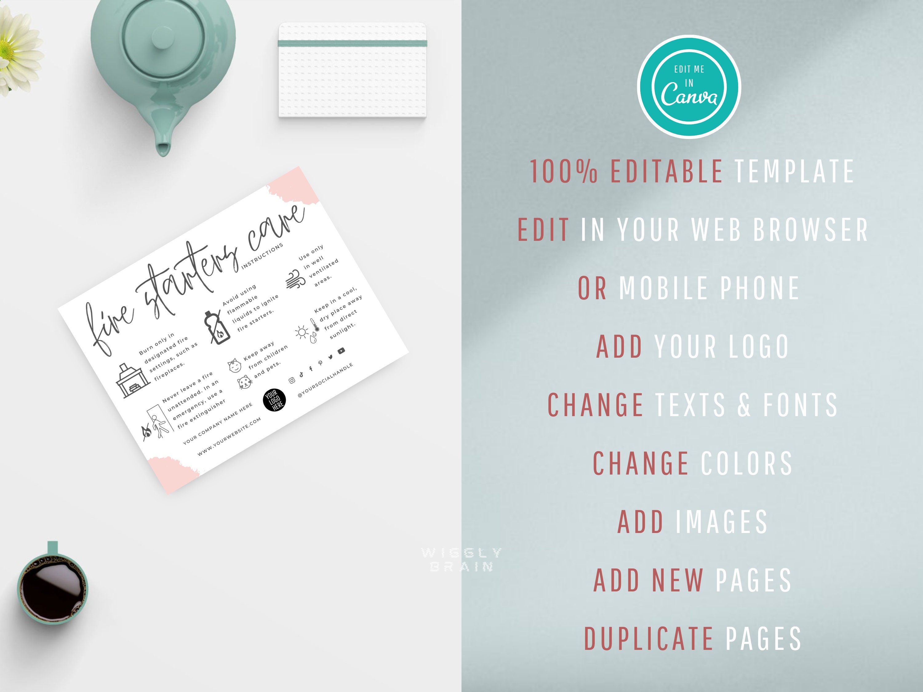 Fire Starters Care Guide Template, Editable Wax Firelighters Care Card ...