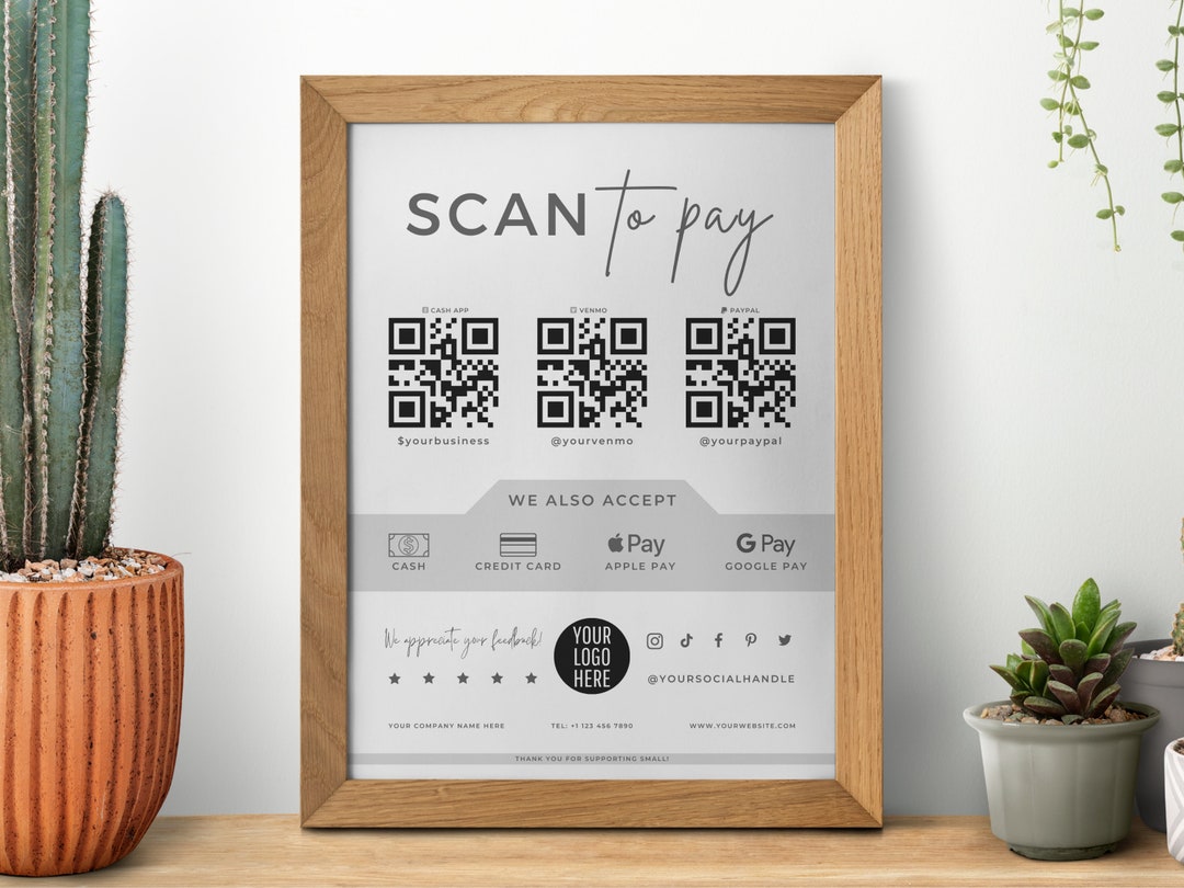 QR Code Sign Template, Scan to Pay Payment Sign, Custom Venmo QR Code ...