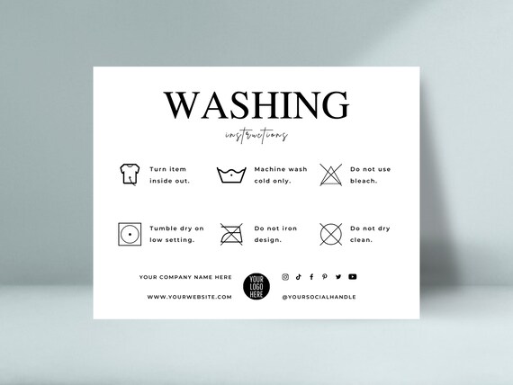 Editable Washing Instructions Card Template Clothing Care - Etsy